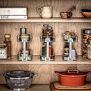 madesmart Two Level Spice Organizer-Cabinet Collection Maximizes Vertical Space, Removable Soft-Grip Lining, Dual Handles &BPA-Free, Small, Grey