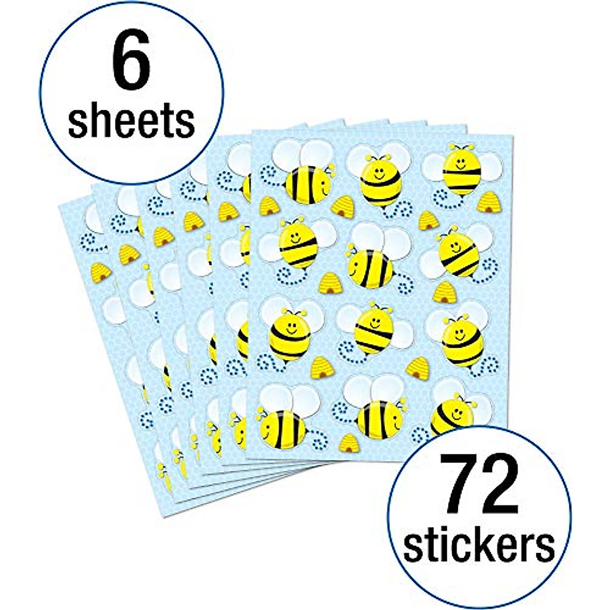 Carson Dellosa 72 Bumble Bee Stickers for Kids, 6 Sheets of Bugs With Hives for Spring Crafts, Scrapbooking, Water Bottle, Teacher Planner, Reward Chart, and School Supplies, Classroom Must Haves