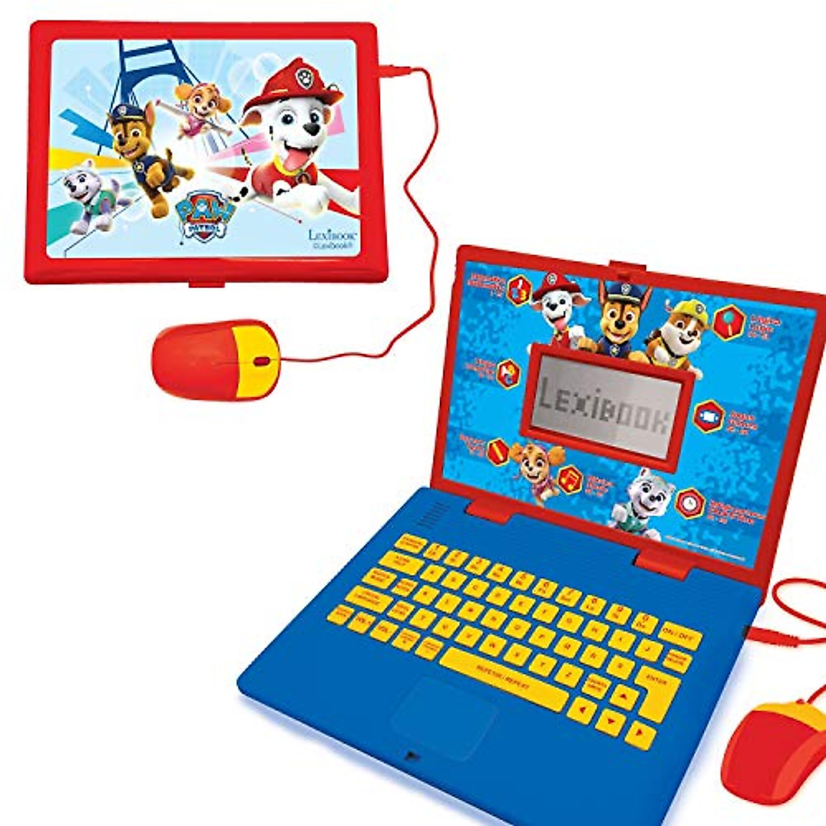 LEXiBOOK JC598PAi4 Paw Patrol-Educational and Bilingual Laptop Portuguese/English-Toy for Child Kid (Boys & Girls) 124 Activities, Learn Play Games and Music with Chase Marshall-Red/Blue