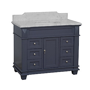 Elizabeth 42-inch Bathroom Vanity (Carrara/Royal Blue): Includes Royal Blue Cabinet with Authentic Italian Carrara Marble Countertop and White Ceramic Sink