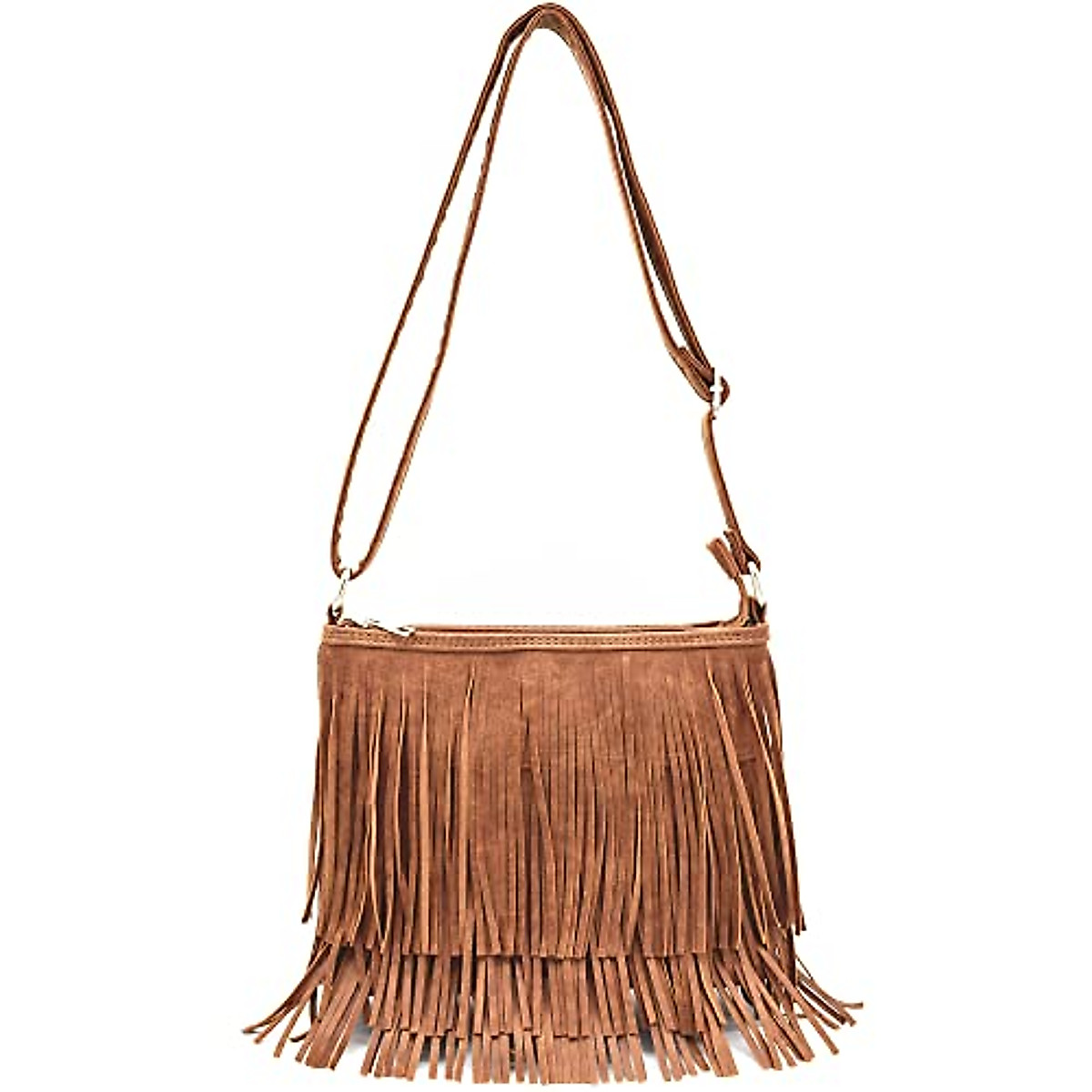 Western Cowgirl Fashion Style Leather Fringe Crossbody Handbags Women Purse Country Everyday Shoulder Bag (Brown)