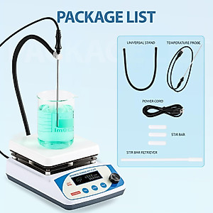 BAOSHISHAN 6.6 Inch Magnetic Stirrer Hot Plate with Timer, 6L Stirring Capacity 300C/572F Hotplate with 3 Stirring Bar, Stir Bar Retriever, Thermal Probe and Support Stand 110V