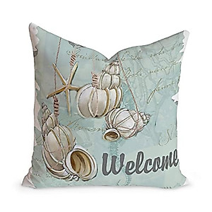 WoGuangis Welcome to Our Beach House Starfish Throw Pillow Cushion with Zippe Beach Home Throw Pillow Starfish Sea Life Home Decorative Throw Pillowcase for Sofa Living Room White Linen 24x24in