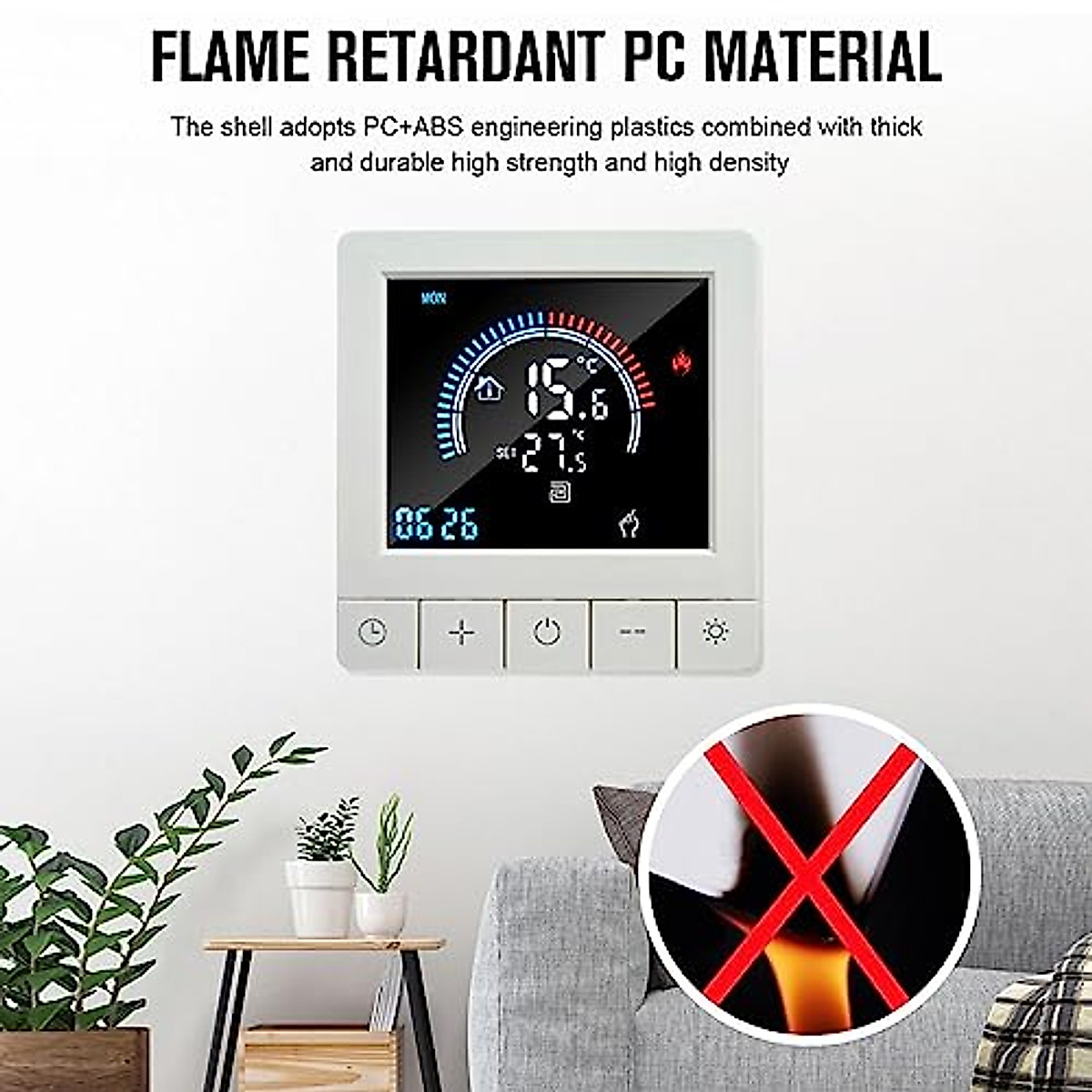 Floor Heating Thermostat, Intelligent Timing Touch Control Home Heating Controller LCD Display Programmable Low Power Consumption AC 90-240V for Hotel (Without WiFi)