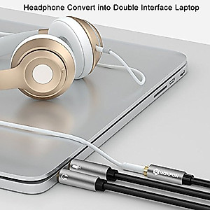 Combo Audio Adapters Cable Headphone Y Splitter with Mic and Audio Male to Female 3.5mm PC Headset Extension Stereo Jack Cables for Computer,Laptop,Earphone and More 3.9 Inch (Black)