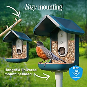 Bird Buddy Solar Smart Bird Feeder with Camera - Ai Bird Species Identification, 5Mp Photos, 2K Hd Video Live Stream Camera, Solar-Powered Charging, 2.8In Focus - Blue
