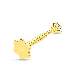 EternalDia 2.4mm Diamond Nose Stud/Lip Labret/Screw Ring Piercing Pin Bone 14Kt Gold 19 Gauge Diamond Nose Stud(GH/I1 I2) Straight nose rings