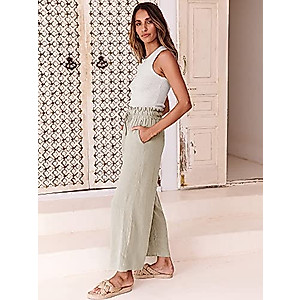 ANRABESS Women's Linen Pants Casual Loose High Waist Drawstring Wide Leg Capri Palazzo Lounge Pants Cropped Trousers Summer Boho Outfits 939maxing-S Beige