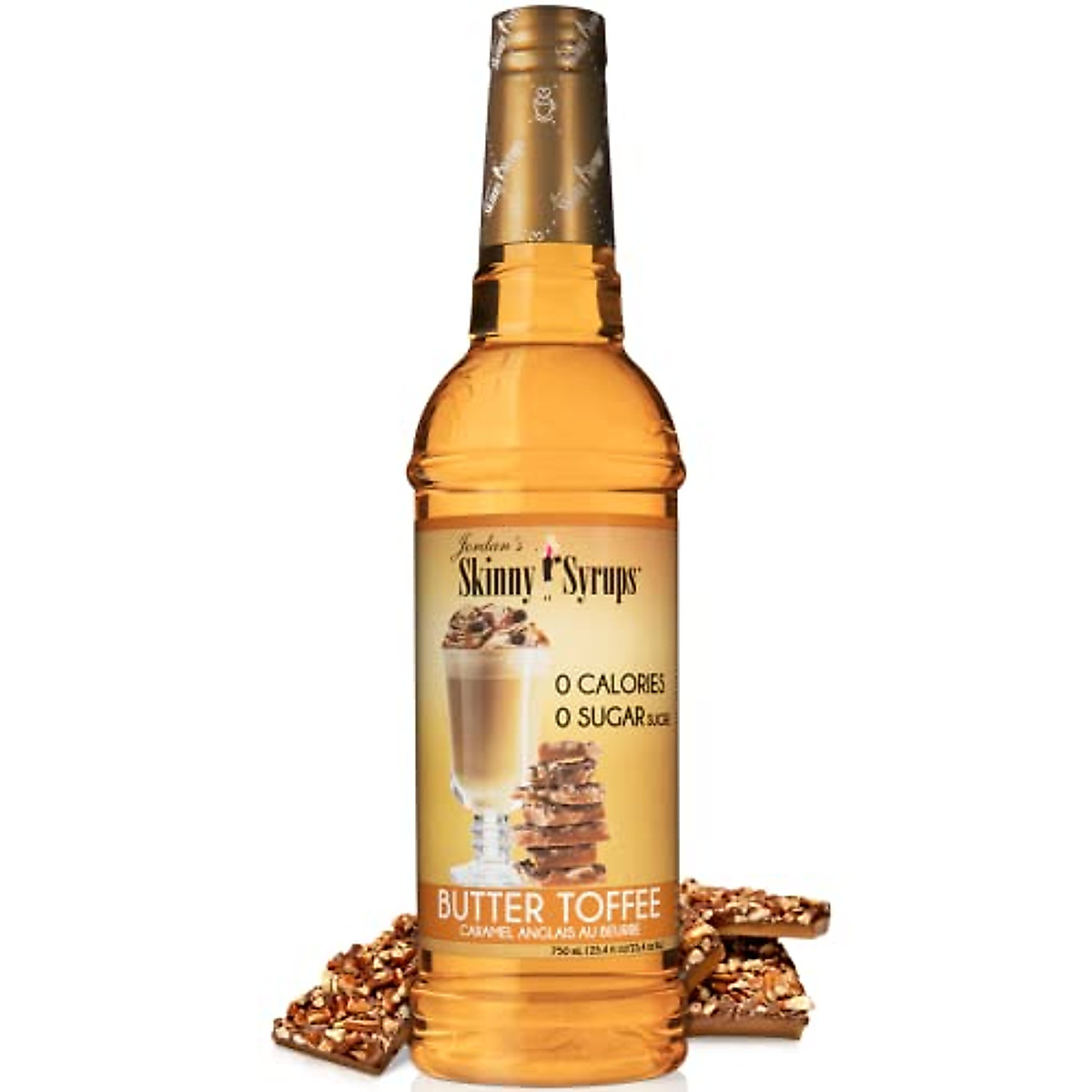 Jordan's Skinny Syrups Sugar Free Butter Toffee Coffee Syrup 750 mL Bottle with By The Cup Syrup Pump