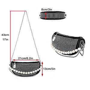 Ayliss Women Rhinestone Crossbody Handbag Clutch Peral Mini Top Handle Evening Purse Shoulder Bag Crystal Party Disco (Black #1)