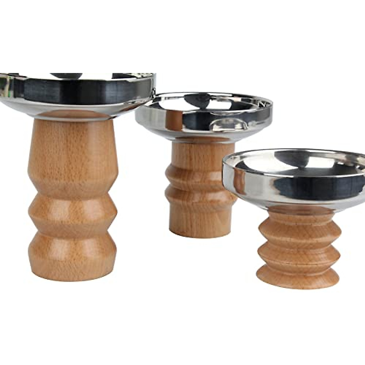 Vixdonos Pillar Candle Holders Set of 3 Wood Candlestick Holder Stainless Steel Plate for Mantel Decor, Dining Table Centerpiece