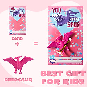 JOYIN 28 Pack Valentines Day Card with Dinosaur Figure Toys for Valentine Kids Party Favor, Classroom Exchange Prizes, Valentine’s Greeting Cards