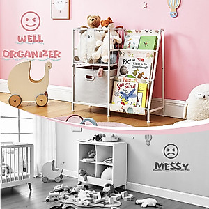 Kids Bookcase Stuffed Animal Storage, 3 Tier Kids Bookshelf and Toy Storage Organizer with Toy Box for Toddler Kids Rooms, Bedroom, Playroom, Nursery, Montessori Baby Toddler