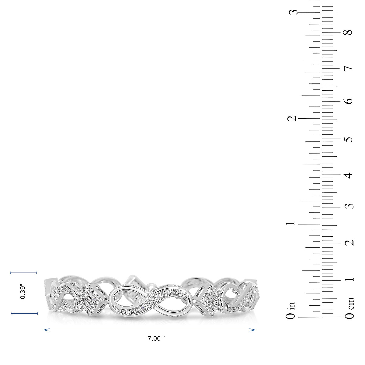 NATALIA DRAKE 1/10 Cttw Diamond Bracelet for Women Infinity Link With Hidden Safety Lock in Rhodium Plated Brass Color I-J/Clarity I2-I3