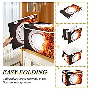 Kigai Fired Baseball Storage Basket with Lid,Collapsible Storage Box Fabric Storage Bin for Closet,Office,Bedroom,Nursery