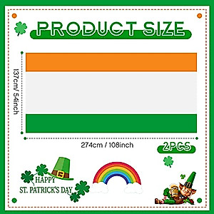 Amylove 2 Pieces Irish Tablecover St Patricks Day Tablecloth 54 x 108 Inch White Orange Green Plastic Tablecloth Lucky Disposable St Patricks Day Table Cover for Irish Day Birthday Party Decorations