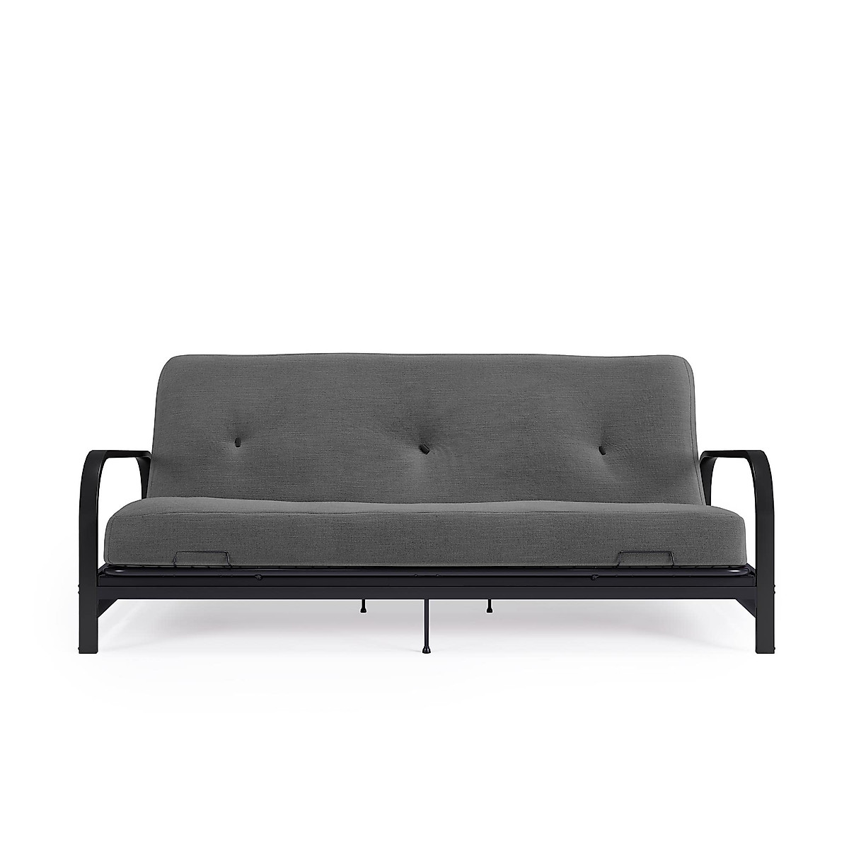 ASQUAN Black Metal Arm Full Size Futon Frame with 6” Gray Mattress