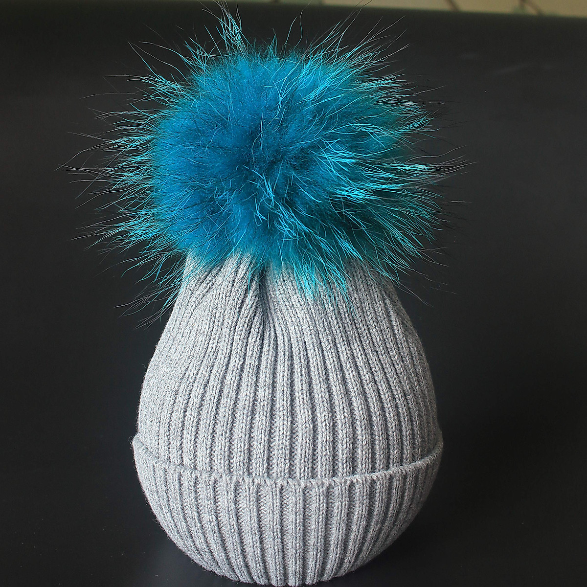 Chunxiao DIY Raccoon Fur Pom Pom Ball with Press Snap Button for Knitted Hat Beanie Hats, Detachable