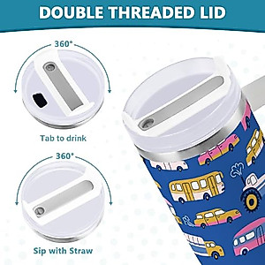 Caikeny Insulated Tumblers with Lid and Straw City Cars Tractors 30 oz Reusable Stainless Steel Cup Vehicles Water Bottle Coffee Travel Tumbler Mug for Women Men