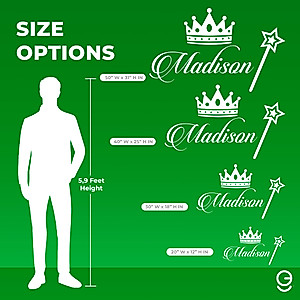 EGD Multiple Font Custom Name with Crown and Scepter Princess Wall Decals I Personalized Wall Decor for Girl Bedroom I Elegant Decor I Multiple Elements Options for Customization