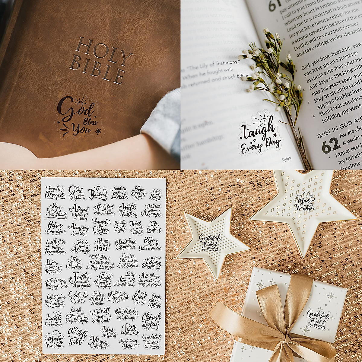 1000 PCS Bible Verse Stickers, Clear Inspirational Pray Stickers Encouraging Scripture Decals Jesus Christian Religious Faith Labels for Scrapbooks Bottles Computer Planner Diary Album Kids Adults