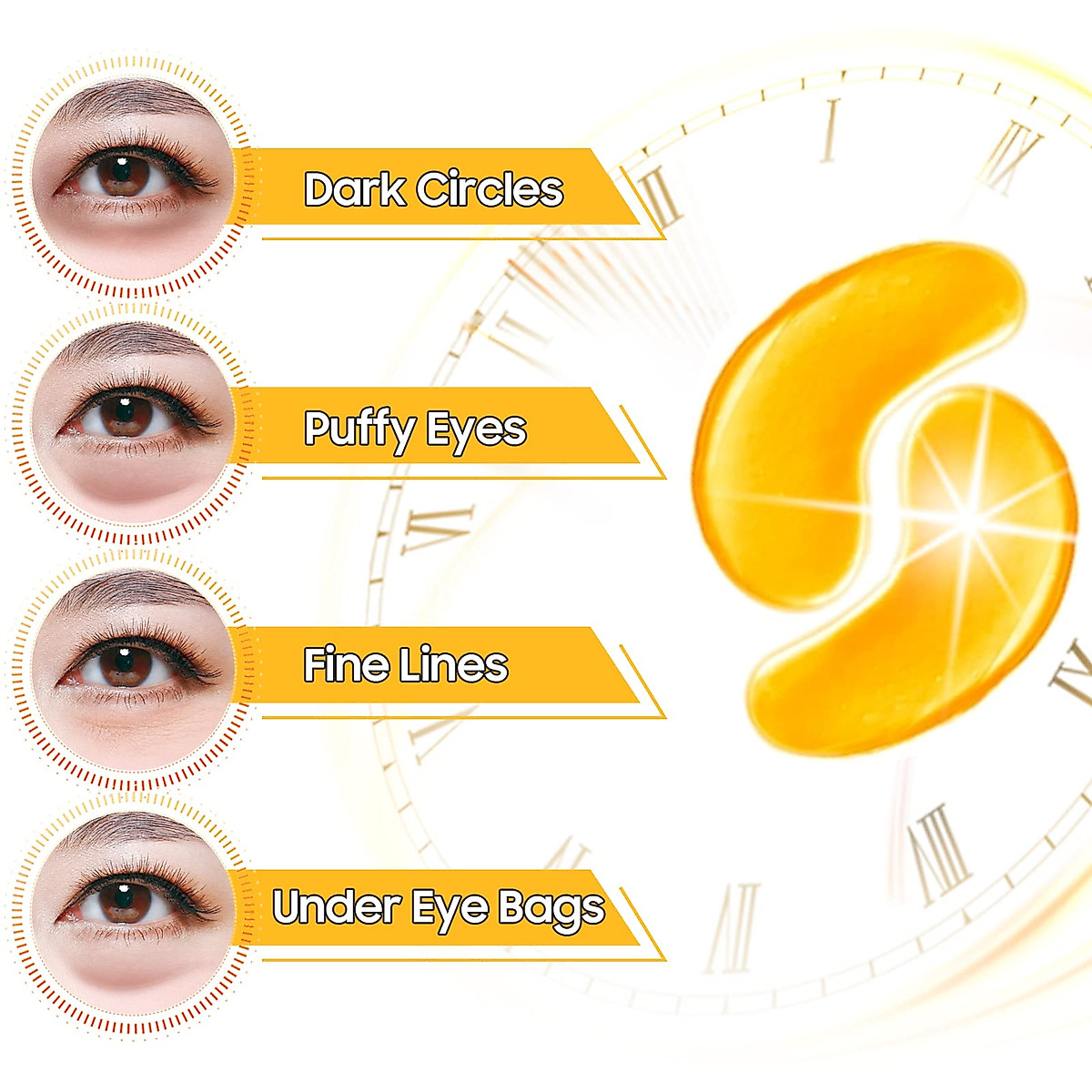 Adofect Collagen Powder Eye Mask 29 Pairs Gold Under Eye Gel Pads, Hyaluronic Acid Under Eye Mask Gel Patches for Puffy Eye Reducing Dark Circles, Eye Bags, Wrinkle, Refresh Your Eyes, Gold