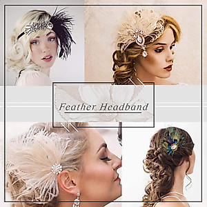 Asooll 1920s Feather Headband Gold Vintage Crystal Flapper Headpiece Headdress Prom Head Accessories for Women and Girls