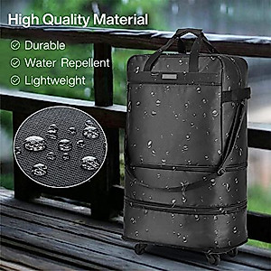 Hanke Expandable Foldable Luggage Bag Suitcase Collapsible Luggage Lightweight Rolling Travel Bag without Telescoping Handle, Black