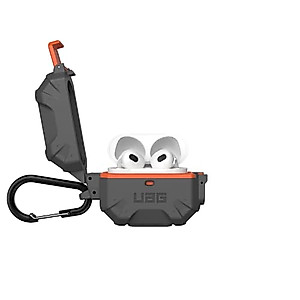 URBAN ARMOR GEAR UAG Designed for AirPod Case Silver Orange (3rd Generation, 2021) Durable Protective Soft-Touch Silicone with Detachable Carabiner, Pathfinder