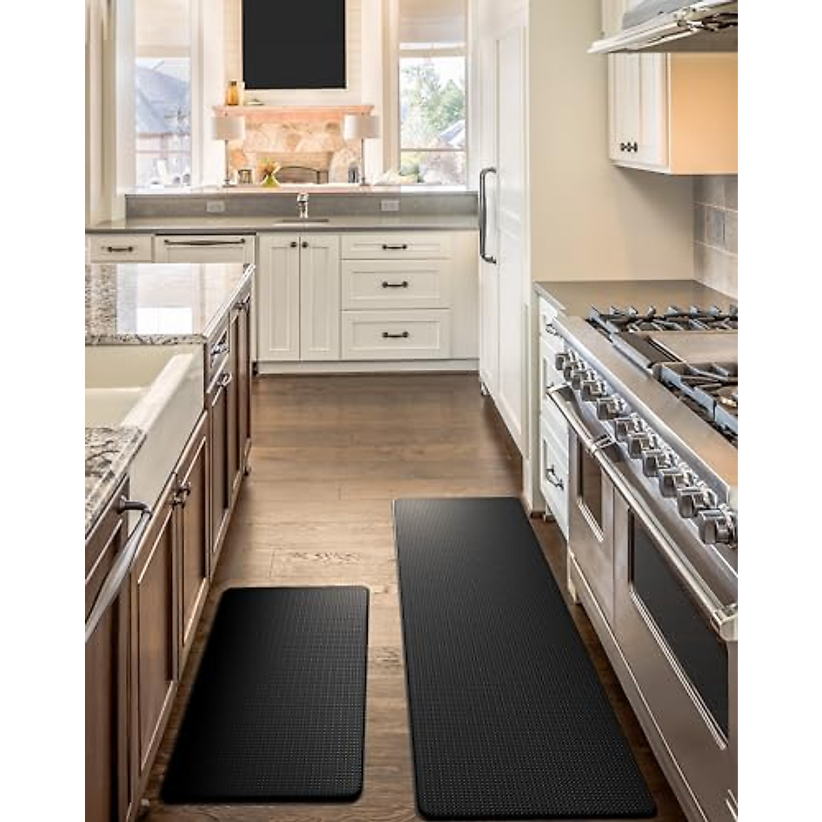 Homergy Anti Fatigue Kitchen Mats for Floor 2 PCS, Memory Foam Cushioned Rugs, Comfort Standing Desk Mats for Office, Home, Laundry Room, Waterproof & Ergonomic, 17.3×30.3 & 17.3×59, Black