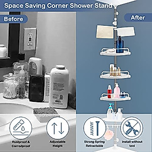 WSBArt 5.5-10ft Rustproof Shower Caddy Tension Pole,4 Tier Corner Caddy Shelf Height Adjustable Bathtub Organizer Shower Tension Rod Shower Caddy Shower Racks