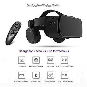 Virtual Reality Headset for Phones VR Headset VR Glasses with Controller for 3D Movies/Games Metaverse Goggles with Bluetooth Headset Compatible with All iPhone/Android Phones with 4.7"-6.3" (Black)