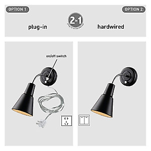 AN.KLN Plug in Wall Light Flexible Gooseneck Reading Lamp with Switch, Vintage Industrial Black Metal Bedside Wall Lamp, 1.8m Cable, E27 Socket, for Bedroom Living Room Study,1Pack