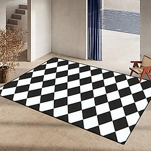 Black and White Area Rugs, Diamond Shape Pattern Background Entryways Mat, Machine Washable Soft and Comfortable for Room Living Room Office Dining Indoor Outdoor Hallway(3x5ft