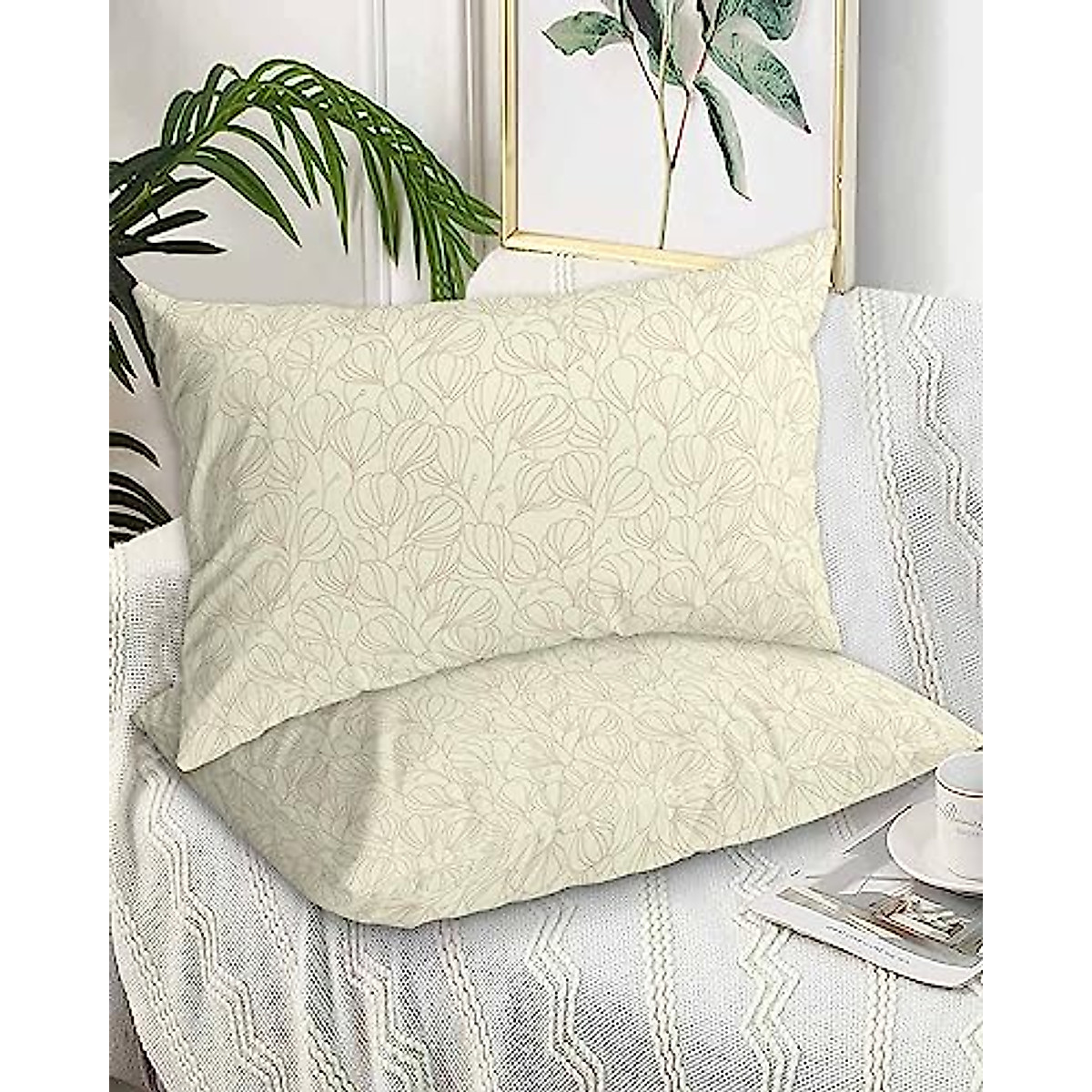 Edwiinsa Yellow Lines Pillow Covers King Standard Set of 2 20x36 Bed Pillow, Modern Striepd Abstract Aesthetics Plush Soft Comfort for Hair/Skin Cooling Pillowcases with Envelop Closure