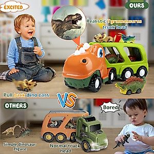 Nicmore Dinosaur Truck Toddler Toys Car: Toys for 2 3 4 Year Old Boy 5 in 1 Carrier Transport Toys for Kids Age 2-3 2-4 | 18 Months 2 Year Old Boy Girl Birthday Gifts