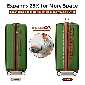 LARVENDER Luggage Sets 6 Piece, Expandable Hardside Suitcase Set Carry on Luggage with Spinner Wheels, Lightweight Travel Luggage Set with TSA Locks for Men and Women, Green