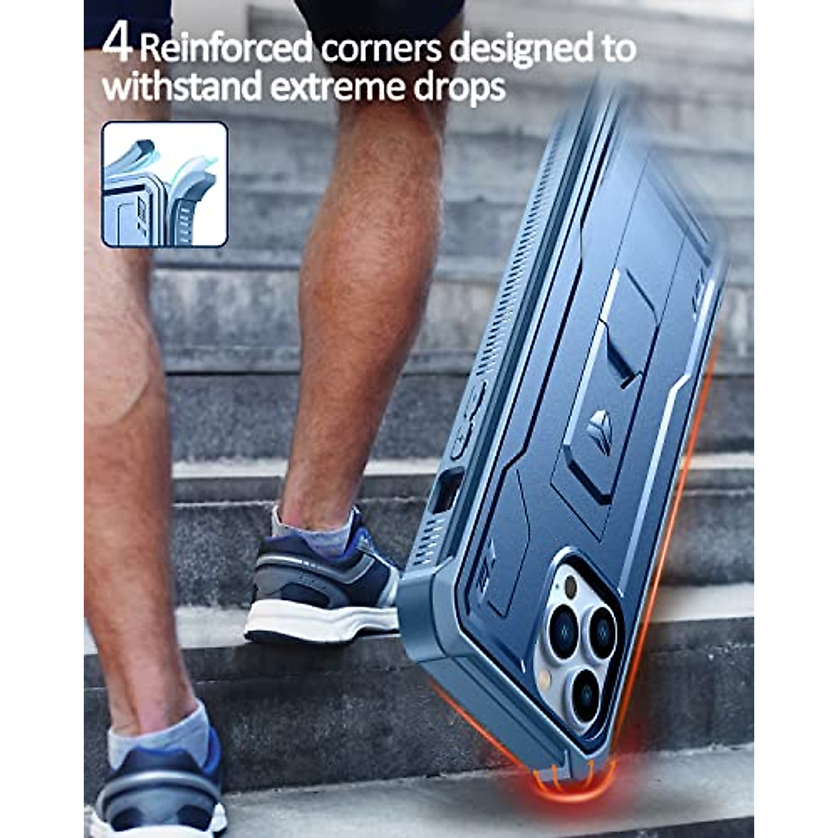 Dexnor for iPhone 13 pro max Case 6.7 Inch 2021, [Built in Screen Protector and Kickstand] Heavy Duty Military Grade Protection Shockproof Protective Cover for iPhone 13 pro max,Sierra Blue