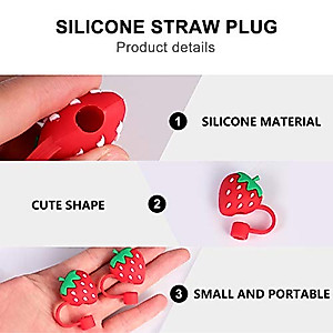 BESTOYARD 2pcs Silicone Straws Tips Covers Strawberry Shaped Straw Plug Compatible with Stanley Straw Drinking Beverages Accessories