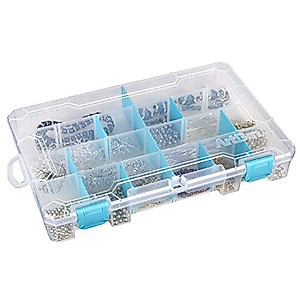 ArtBin 6847AG Medium Anti-Tarnish Box with Removable Dividers, Jewelry & Craft Organizer with Anti-Tarnish Technology, [1] Plastic Storage Case, Clear with Aqua Accents