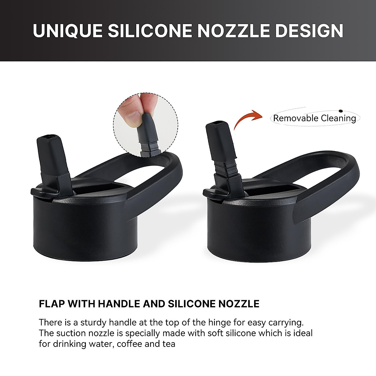 Kerilyn Stainless Steel Water bottle with Straw & Wide Mouth Lid, Wide Rotating Handle, 24oz Double Wall Vacuum Insulated Water Bottle Leak Proof, BPA Free, Keep Cold and Hot, 24oz, Black