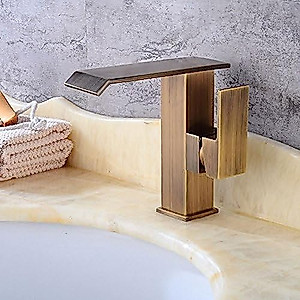 NANZU Kitchen & Bath Fixtures Taps Faucet, Basin Waterfall Faucet Copper Faucet Antique Hot and Cold Basin Faucet Under Counter Basin Faucet