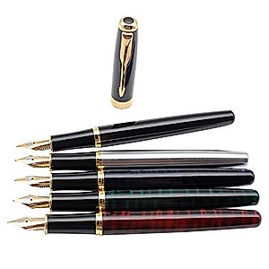 Gullor 5 PCS Classic Metal Fountain Pen B388, Gift Pens with Converters, 5 Colors