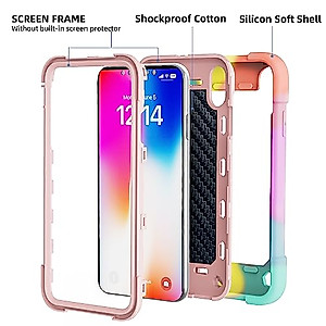 MARKILL Compatible with iPhone X/iPhone Xs Case 5.8 Inch with Magnetic Car Mount Ring Stand, Heavy-Duty Military Grade Shockproof Phone Cover for iPhone X/XS. (Rainbow Pink)