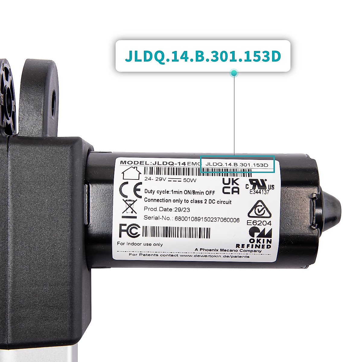 Okin Refined-R Motor Model JLDQ-14 & JLDQ.14.B.301.153D, Power Recliner Actuator Electric Lift Chair Replacement Part for JLDQ.14.B.301.153D03/D04