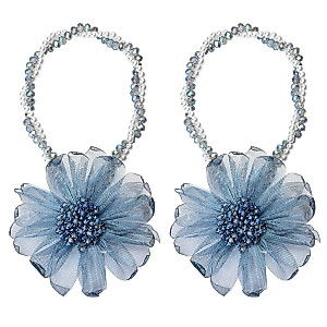 SUQ I OME 2 Pack of Handmade Crystal Pearl Beaded Magnetic Flower Curtain Tieback Holdback for Drapes