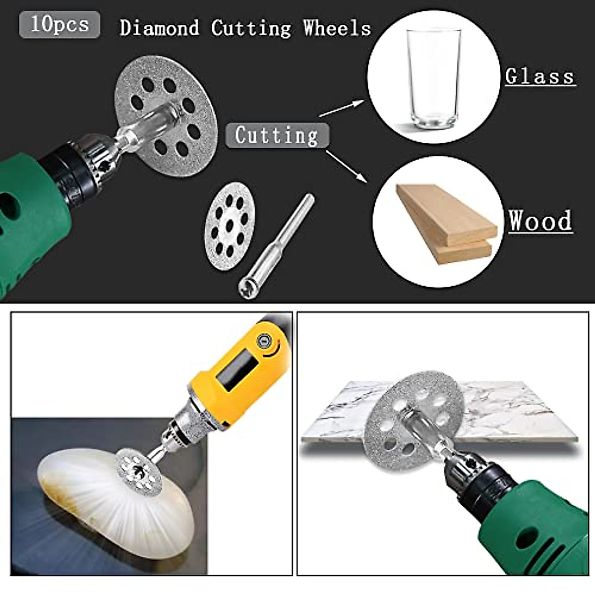Ruibapa 42PCS Rotary Diamond Cutting Wheels Kit, Include 20PCS Resin Cutting Discs,6PCS HSS Circular Saw Blades,10PCS Diamond Cutting Wheels,with Mandrel and Screwdrivers for Glass and Plastic P-010
