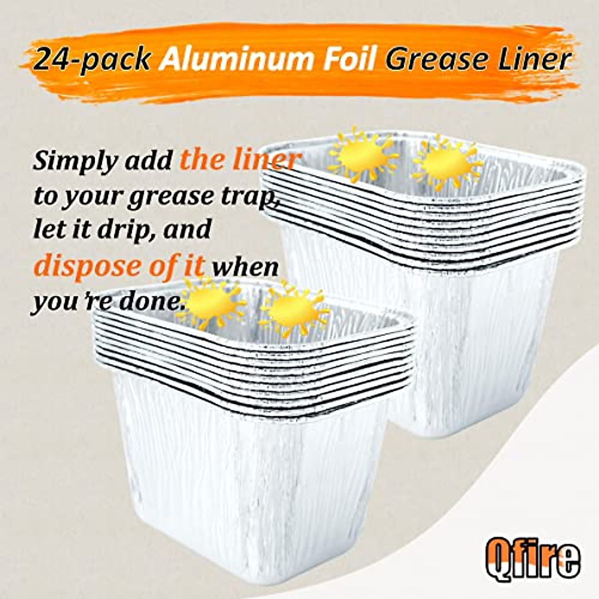 Qfire Grease Drip Cup Liner Compatible with Razor Griddle GGC1643M/GGC1643L 4 Burner Propane Gas Griddle,Also for Pit Boss 2B/3B/4B Ultimate Griddle Grease Pan Liners Accessories,24 Pack (Big Size)