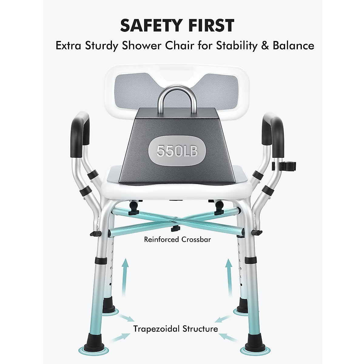 VFAUOSIT Shower Chair for Inside Shower, FSA/HSA Eligible 6-Height (550 lb) Shower Chair for Elderly and Disabled with Arms and Back, Shower Seats for Adults with Shower Bag, Bath Chairs for Seniors