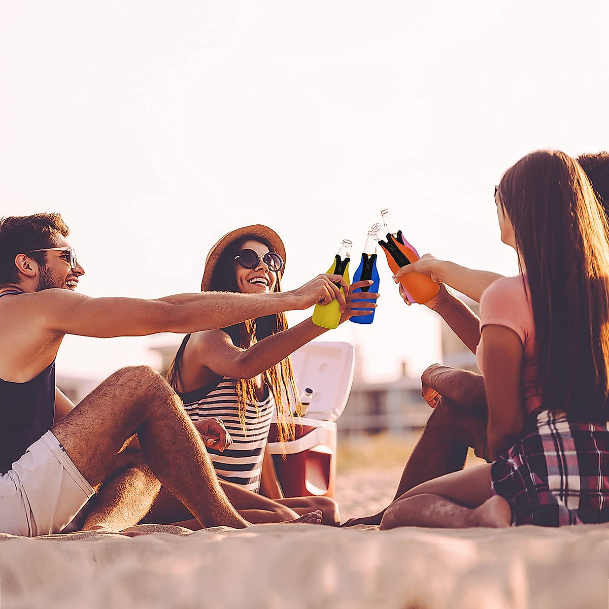 12 Pack Beer Bottle Cooler Sleeves Keep Drink Cold Zip-up Extra Thick Neoprene Insulated Sleeve Cover with Bottle Opener（12 Pack, Multi)